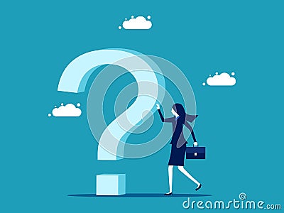 Think Of A Solution. Businesswoman Stands Next To A Big Question Mark ...