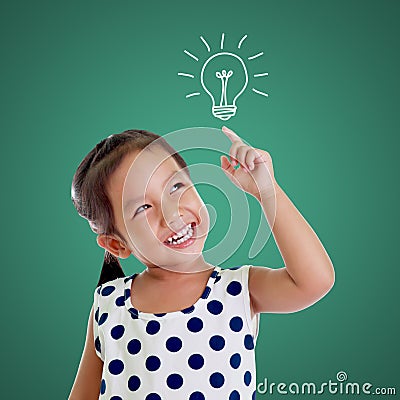 Thinking Happy Kid With Idea Bulb Stock Photo | CartoonDealer.com #72876206