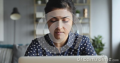 Thoughtful Concerned Indian Woman Working on Computer Thinking Solving ...