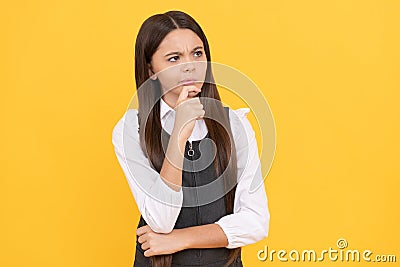 Thoughtful Primary School Child Keep Thinking Yellow Background ...