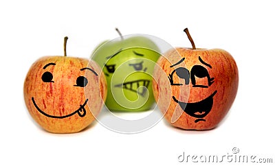 Three Apples With Cartoon Faces Isolated Stock Photo - Image: 32004110