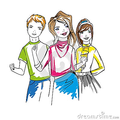 Three Cheerful Characters Sketch Cartoon Vector | CartoonDealer.com ...
