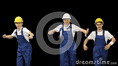 Three Dancing Construction Workers in Hard Hats, Alpha Channel Stock ...