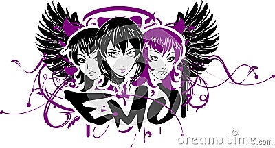 Three Emo Girls With Banner Vector Illustration | CartoonDealer.com ...