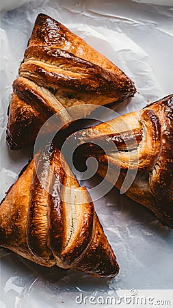 Three Golden Brown Triangular Pastries On White Surface, Inviting With ...