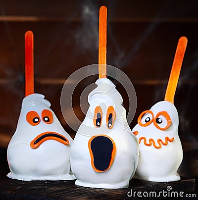 Three Homemade Creative Halloween Candy Pears Stock Photo - Image: 44269984