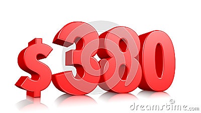 380$ Three Hundred And Eighty Price Symbol. Red Text Number 3d Render ...