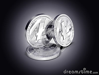 Three Litecoin Physical Concept Coins Displayed On Gently Lit Dark ...