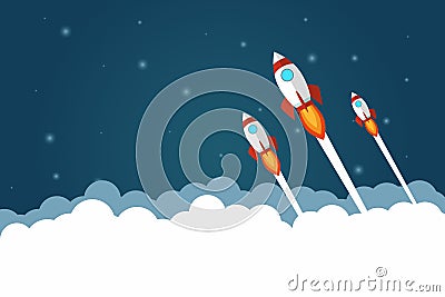 Triumphant Trio: Rockets Soaring Beyond The Clouds Cartoon Vector ...
