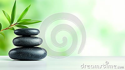 Three Smooth Basalt Stones Are Stacked Harmoniously Beside Delicate ...