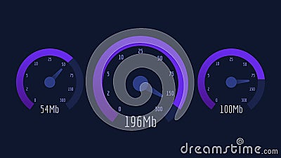 Three Speedometer Internet Speed 50 Mb 100 Mb 300 Mb Lilac Scale Stock ...