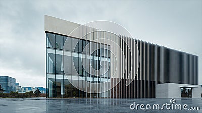 A Three-storey Modern Commercial Building With Large Curtain Wall ...