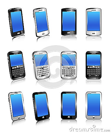 Three Types Of Phones In Two And Three Dimensions Royalty Free Stock ...