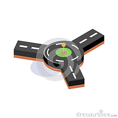 Three Way Road Roundabout With Directional Navigation Indicators ...