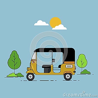 Three Wheeler Auto Rickshaw Isolated In Nature Vector Illustration ...
