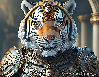 A Tiger With Armor With A Castle At The Background Stock Image ...