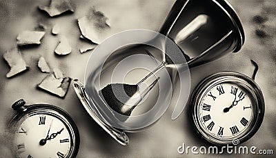 Time Concept With Hourglass Lying Toned In Warm Black And White, Retro ...