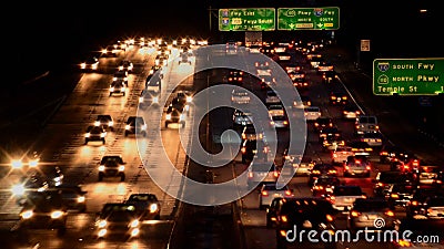 Time Lapse of Busy Los Angeles Freeway Traffic at Night Stock Footage ...