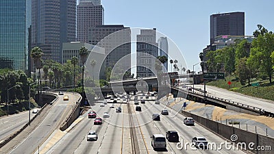 Time Lapse - View of Traffic on Busy 10 Freeway in Downtown Los Angeles ...