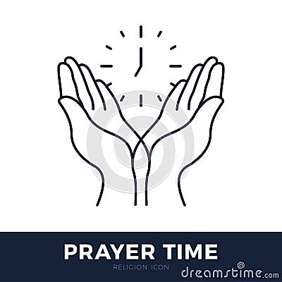 Time To Pray Vector Logo. Praying Hands Icon With Clock Stock Photo ...
