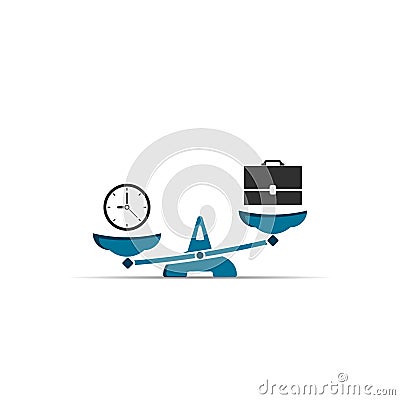 Time And Work On Scales Icon. Clock And Bag. Job And Time Balance On ...