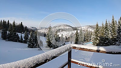 Timelapse Snow is Drowning on the Railing. Shadows and Clouds are ...