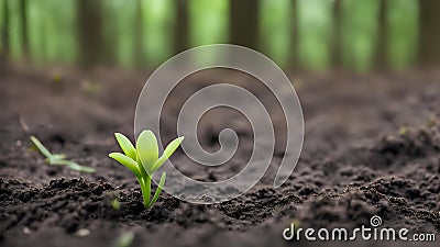 Tiny Plants Growing On Soil Mounds With A Dreamy, Blurred Forest ...