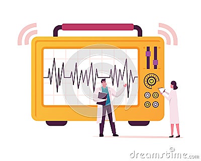 Tiny Scientists Characters In Laboratory Look On Huge Seismograph ...