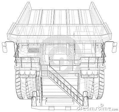 Tipper Wire-frame Line Dump Truck Isolated On White. Vector Rendering ...