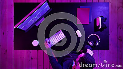 Tired Hacker Sleeping Near Computer while Computer Processing. Stock ...