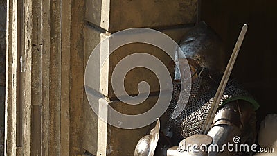 Tired Knight Resting in the Bench after the Battle Stock Video - Video ...