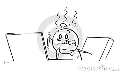 Tired, Overworked And Stressed Man Is Working On Computer, Vector ...