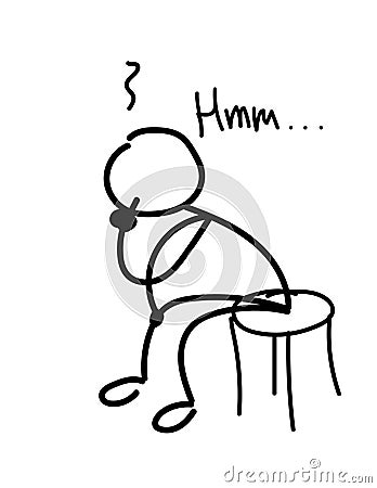 Tired Stick Man Or Stick Figure Sitting And Thinking Royalty-Free ...