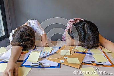 Tired Women Sleeping On Desk Full Sticky Notes Royalty-Free Stock ...