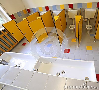 Toilets And Sinks In The Bathroom Of The Kindergarten Stock Photo ...