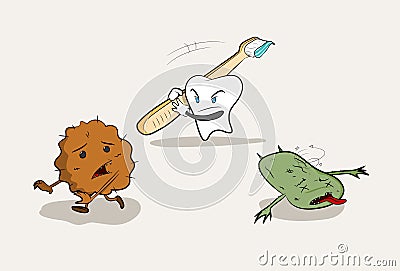 Tooth Fighting Bacteria Cartoon Vector | CartoonDealer.com #59622723