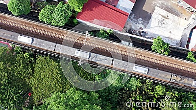 Top Down View of New LRT Train on the Elevated Track. Shot in 4k ...