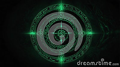 Top View Of An Ancient Runic Magic Circle With Green L Ai Generated ...