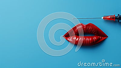Top View Of Botox Injection In Lips On Blue Background With Ample Space ...