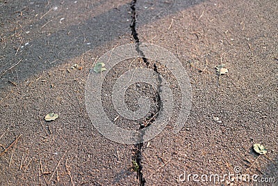 Top View, Cement Road With Cracks In The Ground Subsidence, Image For ...