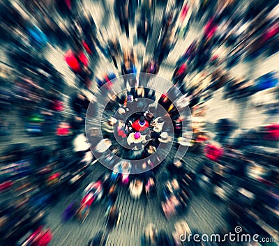Top View Of The Crowd With Zoom Effect On A Person In The Middle ...