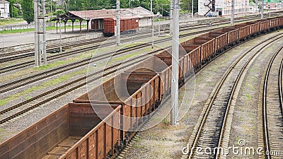 Top View of the Empty Wagons of a Freight Train Standing on the ...