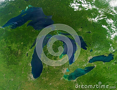 Top View Of Great Lakes Satellite Image. Elements Of This Image ...