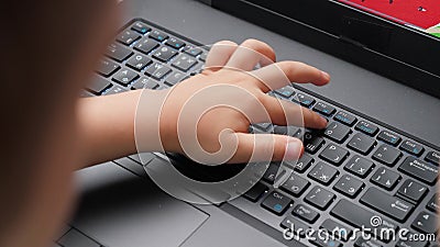 Top View of Little Boy Typing and Drawing on Latop Keyboard. Child ...