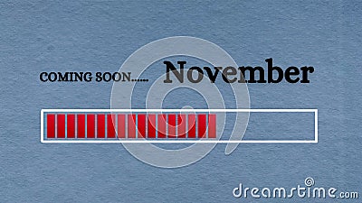 Top View Of Loading Bar With Text - Coming Soon November. Light Blue ...