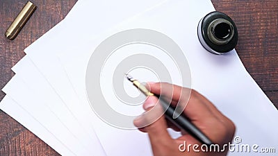 Top View of Man Hand Writing a Letter with Fountain Pen Stock Footage ...