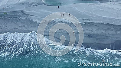 Top View of People Walking in a Wavy Seashore Stock Video - Video of ...
