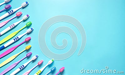 Top View Of Toothbrushes In Colorful On Pastel Color Background ...