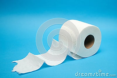 Torn Off White Toilet Paper Roll On Minimalistic Blue Background Stock ...