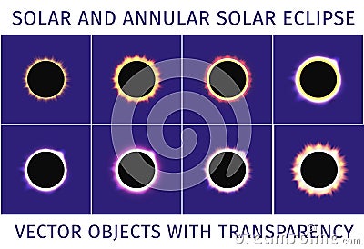 Total And Annular Solar Eclipse. Set Of Different Eclipses With ...